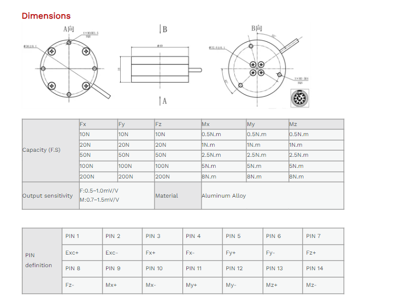 XJCSENSOR X-FA-D40-H18-A 6 Axis Force/Torque Sensor (10N~200N) | EMIN.VN