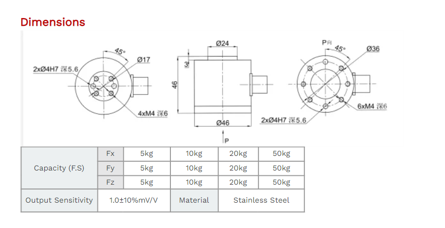 Cảm biến đo lực 3 trục XJCSENSOR X-3A-Y46 (5kg~50kg) | EMIN.VN